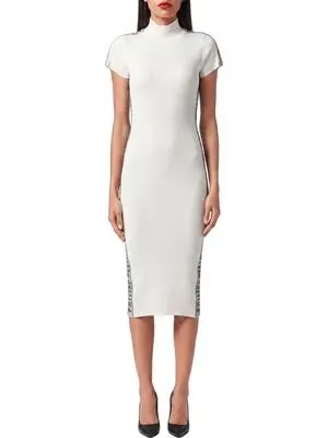 Philipp Plein Ribbed-knit Sheath Midi Dress With Rhinestone Embroidery - Ivory