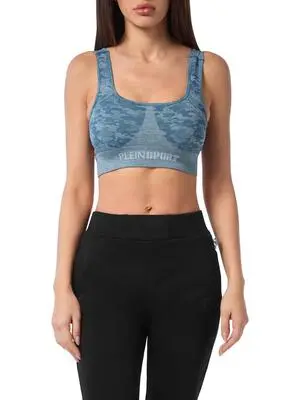 PLEIN SPORT Camouflage Print Cropped Jersey Sports Top With Thin Straps - Grey