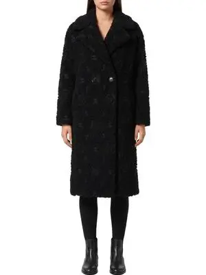 Philipp Plein Double-breasted Faux Fur Coat With Hexagon Logo - Black