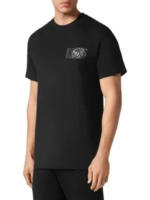 PLEIN SPORT Short-sleeved Jersey T-shirt With Graphic Print And Back Logo - Black