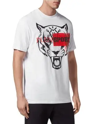 PLEIN SPORT Graphic Print Jersey T-shirt With Contrasting Logo - White