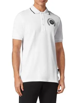 PLEIN SPORT Short-sleeve Jersey Polo Shirt With Classic Collar And Logo - White