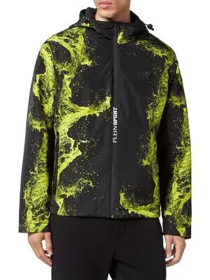 PLEIN SPORT Abstract Print Hooded Windbreaker Jacket - Black