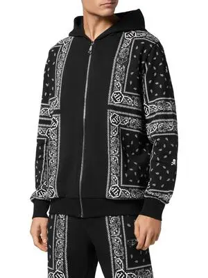 Philipp Plein Relaxed Fit Zip-up Jersey Hoodie With Paisley Print - Black