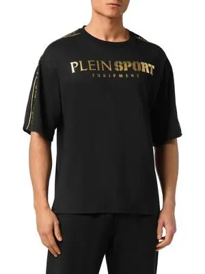 PLEIN SPORT Jersey T-shirt With Contrasting Laminated Logo - Black
