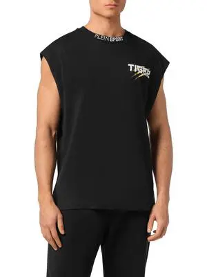 PLEIN SPORT Sleeveless Jersey Tank Top With Contrasting Logo Print - Black