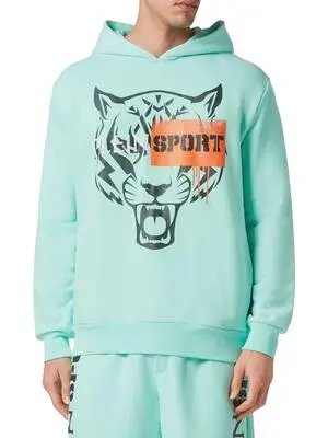 PLEIN SPORT Relaxed Fit Jersey Hoodie With Printed Logo - Green