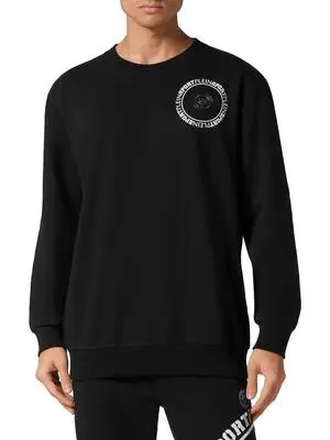 PLEIN SPORT Crewneck Cotton Sweatshirt With Contrast Logo And Back Print - Black
