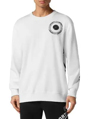 PLEIN SPORT Crewneck Cotton Sweatshirt With Contrast Logo And Back Print - White