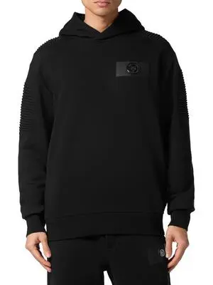 PLEIN SPORT Relaxed Fit Hoodie With Applied Logo - Black
