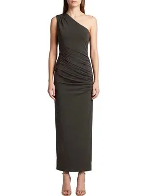 ROTATE BY BIRGER CHRISTENSEN One-shoulder Midi Dress In Jersey With Asymmetrical Neckline And Slit - Green