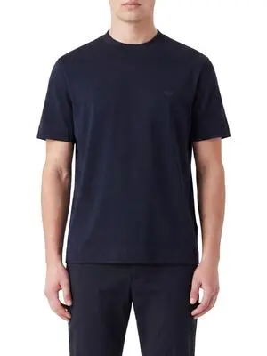 Emporio Armani Basic Short-sleeved Crewneck T-shirt In Pure Cotton Navy