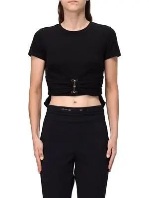ELISABETTA FRANCHI Cropped Cotton T-shirt With Metal Logo Plaque