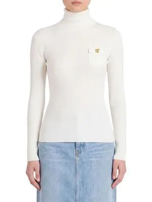 Elisabetta Franchi Elisabetta Franchi Slim Fit Silk Blend Long-Sleeved Turtleneck Jumper White