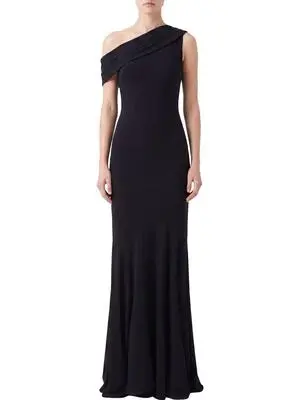COLLINI MILANO 1937 Anna Asymmetrical One-shoulder Jersey Long Evening Gown - Black