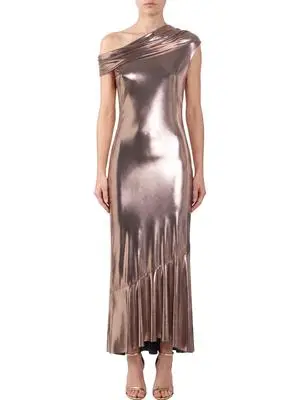 COLLINI MILANO 1937 Anna One-shoulder Lamé Jersey Midi Evening Dress - Pink