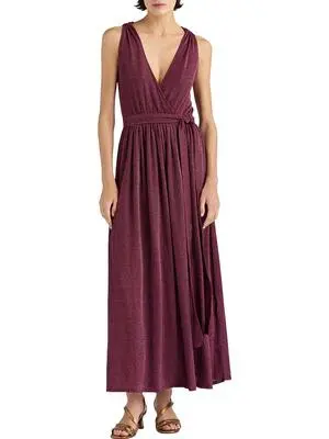 MOMONI Flared V-neck Midi Dress Momoni In Viscose Lurex Blend