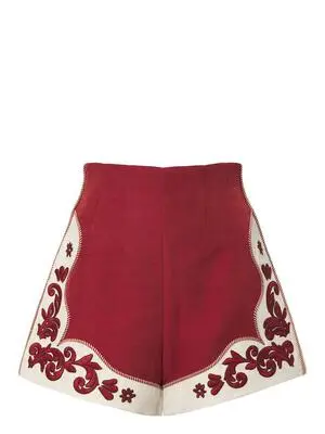 ALEMAIS Alémais Duke Embroide Wool-blend Shorts - Red