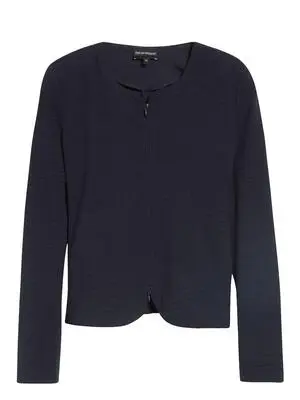 Emporio Armani Zip Front Collarless Jacket - Navy