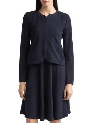 Emporio Armani Zip-front Collarless Textured Jacket - Navy