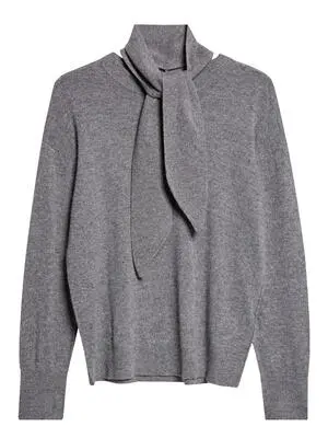 Marella Wool & Cashmere Sweater With Scarf Neckline And Cutout Shoulders - Medium Grey