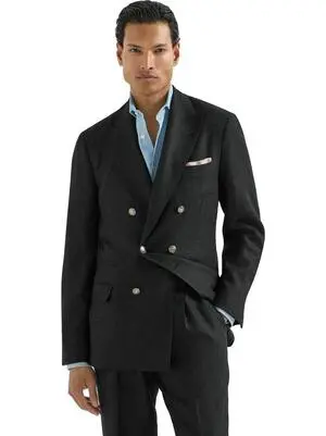 Brunello Cucinelli Mouliné Virgin Wool Twill One-and-a-half Breasted Deconstructed Blazer With Metal Buttons - Anthracite