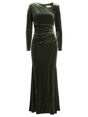 Eliza J Ruched Velvet Long Sleeve Gown - Olive