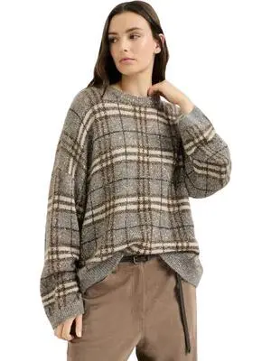 Brunello Cucinelli Dazzling Mohair Prince Of Wales Sweater - Light Brown