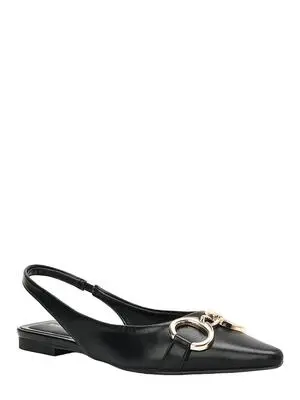 KNEETOES Daphne Slingback Flat With Gold Chain Detail - Black