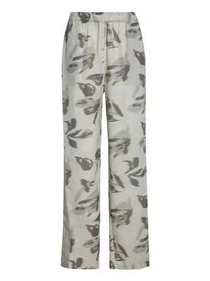 Emporio Armani Patterned Linen Wide Leg Pants - Light Grey