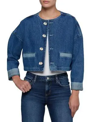 L'Agence Verona Collarless Cropped Denim Jacket - Goleta