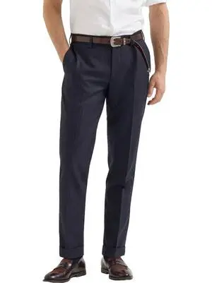 Brunello Cucinelli Virgin Wool Flannel Trousers - Blue