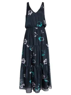 Emporio Armani Silk Tiered Midi Dress - Navy
