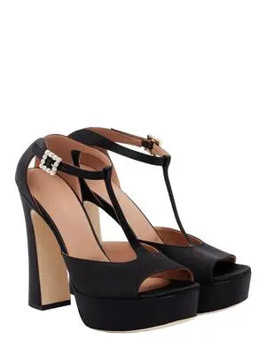 MALONE SOULIERS Embellished Satin Platform Sandals - Black