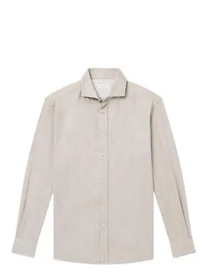 Brunello Cucinelli Herringbone Cotton And Lyocell-blend Shirt - Neutrals