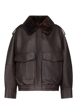 LOULOU DE SAISON Russo Leather Bomber Jacket Dark Brown