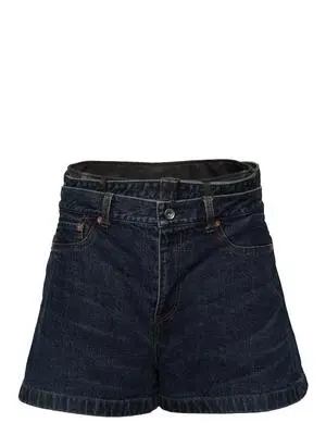 SACAI Denim X Nylon Twill Shorts Blue And Khaki
