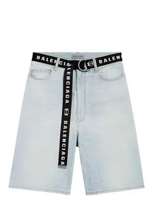 Balenciaga Belted Distressed Denim Shorts - Blue