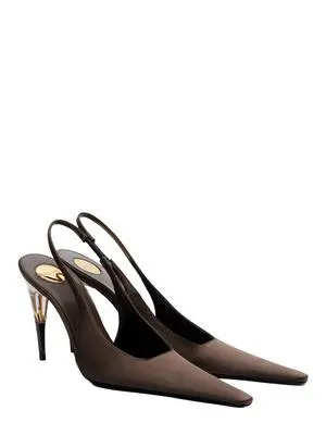 Saint Laurent Goya Crêpe Satin Slingback Pumps - Brown