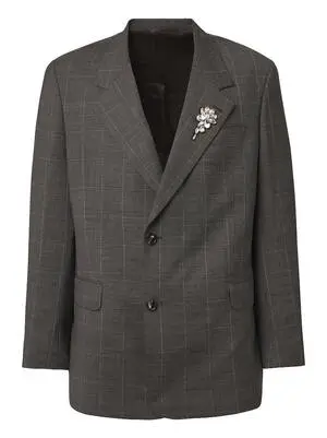 Simone Rocha Checked Embellished Wool Blazer - Grey