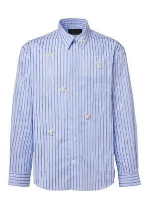 Simone Rocha Embellished Striped Cotton Poplin Shirt - Blue