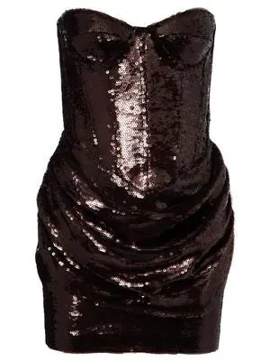 THE NEW ARRIVALS ILKYAZ OZEL Sequined Draped Corset Dress