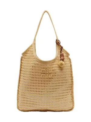 Miu Miu Ivy Crochet Raffia Tote Bag - Beige
