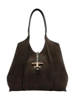 TOD'S T Timeless Medium Suede Tote Bag - Brown
