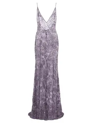 THE NEW ARRIVALS ILKYAZ OZEL Claudie Sequined Lace Gown - Purple