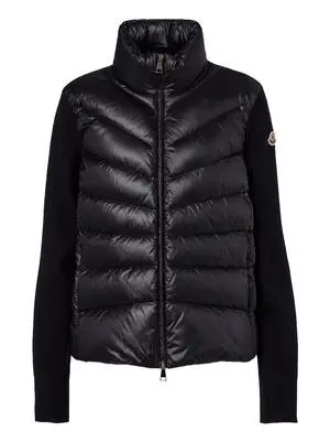Moncler Tricot Down-paneled Virgin Wool Cardigan - Black