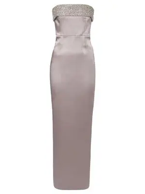 THE NEW ARRIVALS ILKYAZ OZEL Rhea Embellished Strapless Satin Gown - Grey