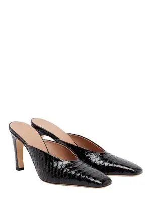 MALONE SOULIERS Rowe Croc-effect Patent Leather Mules - Brown