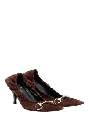 Gucci Vittoria Horsebit Suede Pumps - Brown