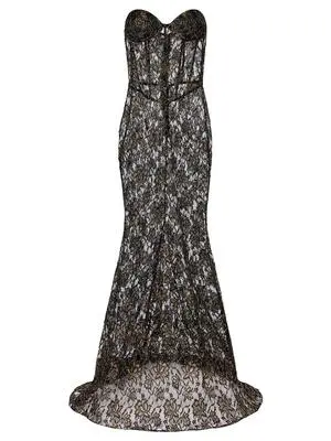 THE NEW ARRIVALS ILKYAZ OZEL Evelyne Lace Bustier Gown - Black